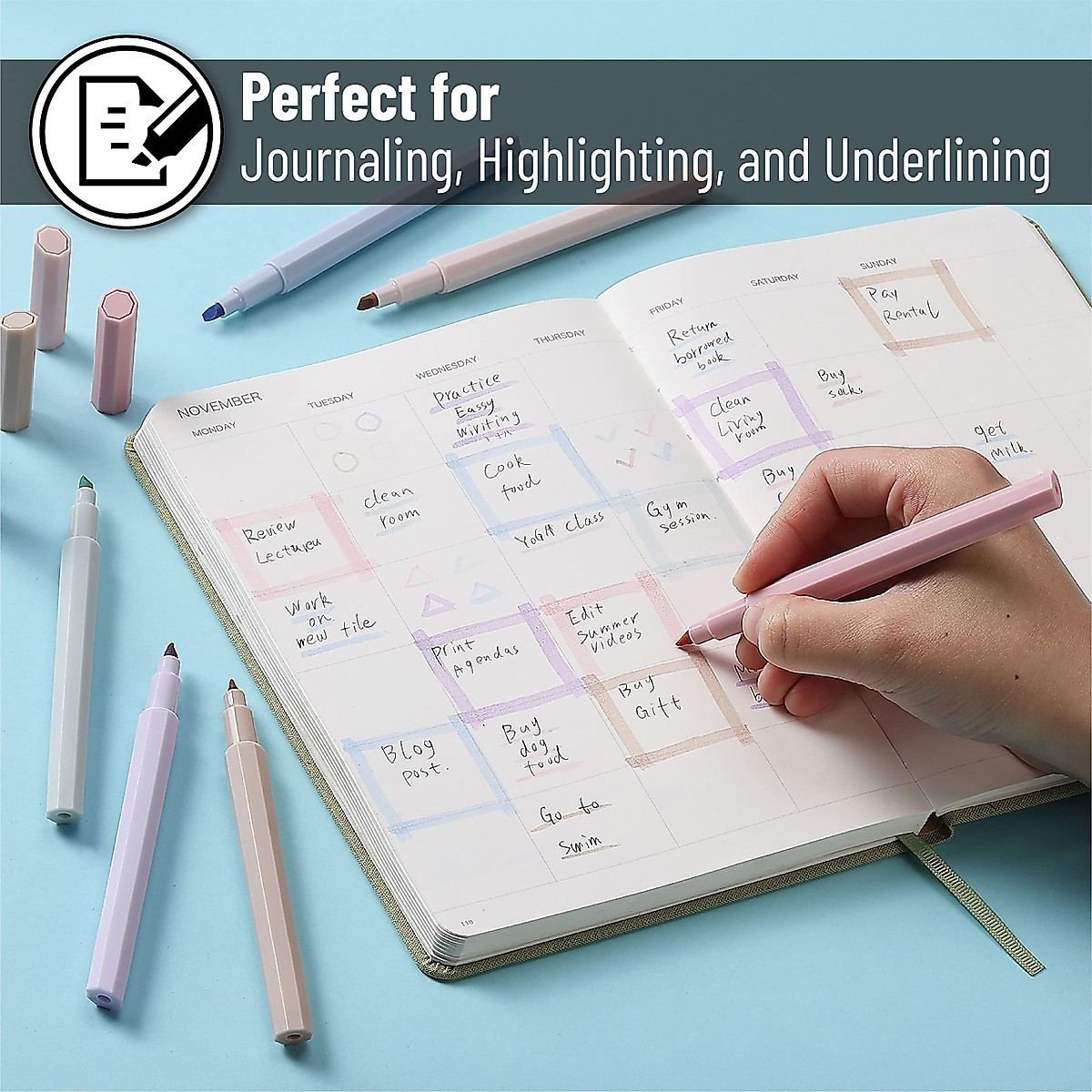 Mr. Pen- Aesthetic Highlighters, 6 Pack, Muted Pastel Color, Chisel Tip, No Bleed Bible Highlighter Pastel, Highlighters Assorted Colors, Pastel Highlighter Set, Aesthetic School Supplies