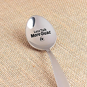 Avocado Lovers Gift - Lets Talk More Guac Engraved Spoon Gift for Men Women | Christmas Birthday Gift for Daughter | Guacamole lover Gift | Funny Vegan Gift Kids Teens - 7 Inch Stainless Steel Spoon
