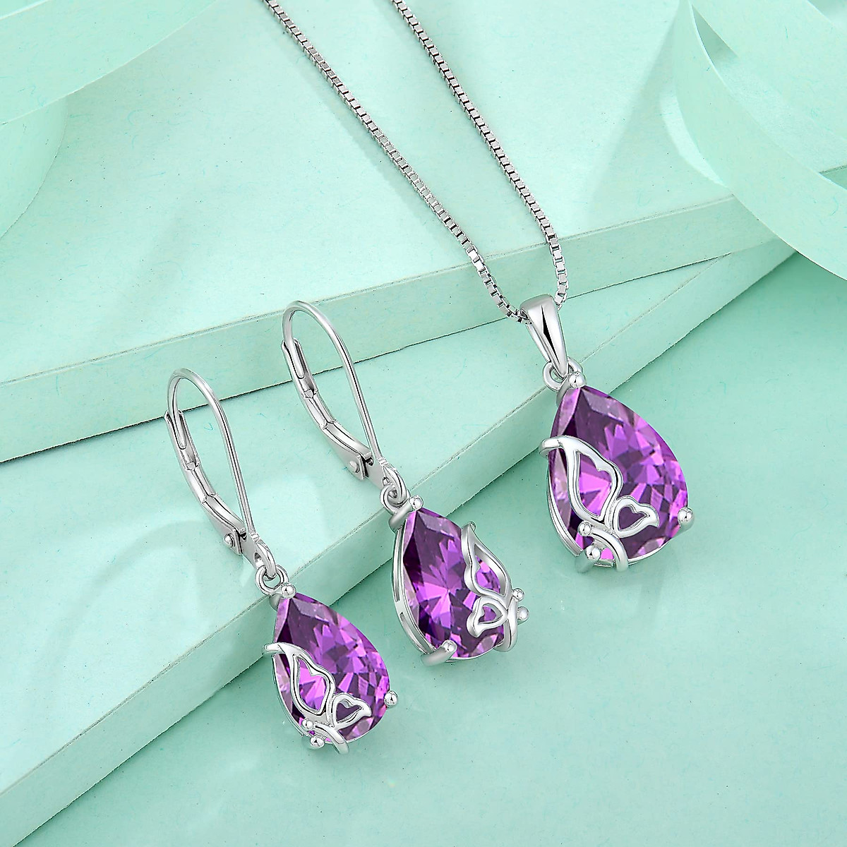 Blaniy February Birthstone Necklace for Women 925 Sterling Silver Amethyst Necklace Butterfly Pendant Birthday Mothers Day Anniversary Christmas Teardrop Butterflies Jewelry Gifts for Her