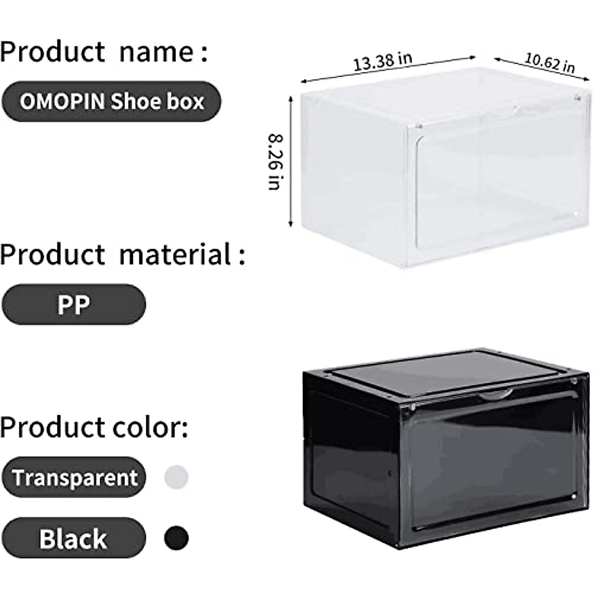 OMOPIN XL shoe boxes clear plastic stackable,Drop Side Shoe Storage Box,Pack of 8,Sneaker Display Case Container,Fit up to US Size 13