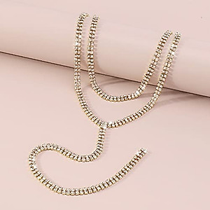 Missgrace 2 Tier Fashion Sexy Bar Nightclubs Necklaces Gold Y Long Rhinestones Choker Necklace Sparkly Jewerly Wedding Party Prom Bar Necklace Accessories for Women (Gold)