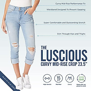 WallFlower Women's Luscious Curvy 23.5'' Crop Mid-Rise Insta Stretch Juniors (Standard and Plus), Jenna, 9