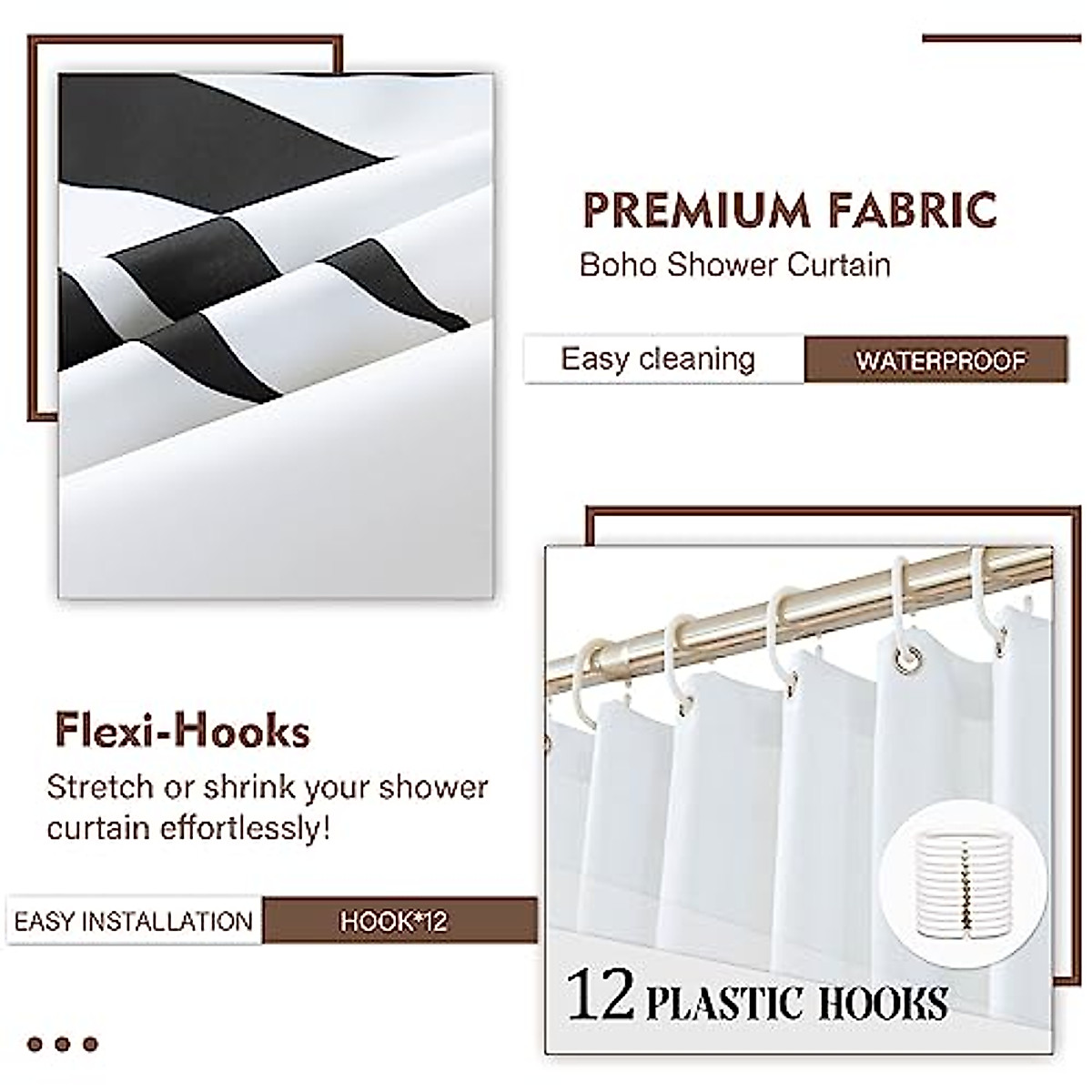 GiuMsi 72"X72" Boho Mid Century Black and White Shower Curtain Sets with Tassel Pendants Arch Sun Modern Minimalistic Leaves Bathroom Curtains Waterproof Durable Ployester 12 Hooks Home Decorations