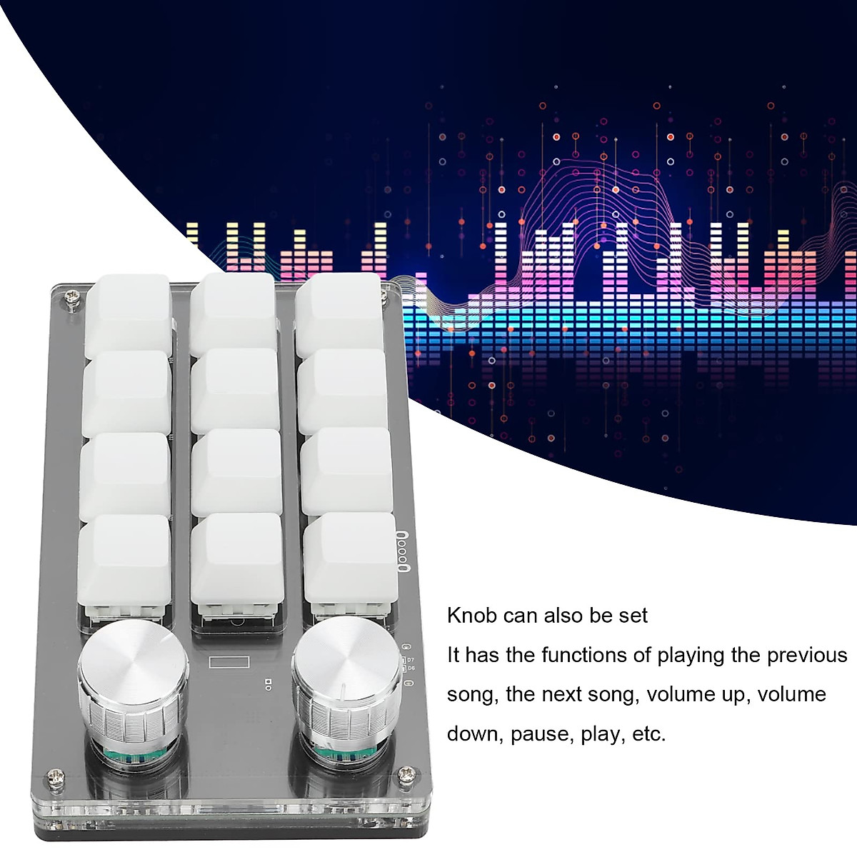 One Handed Macro Mechanical Keyboard, Portable Multifunctional One Handed Mechanical Gaming Keypad with 12 Fully Programmable Keys & Knob, for Windows, for Linux, for Vista, for OS X(White)