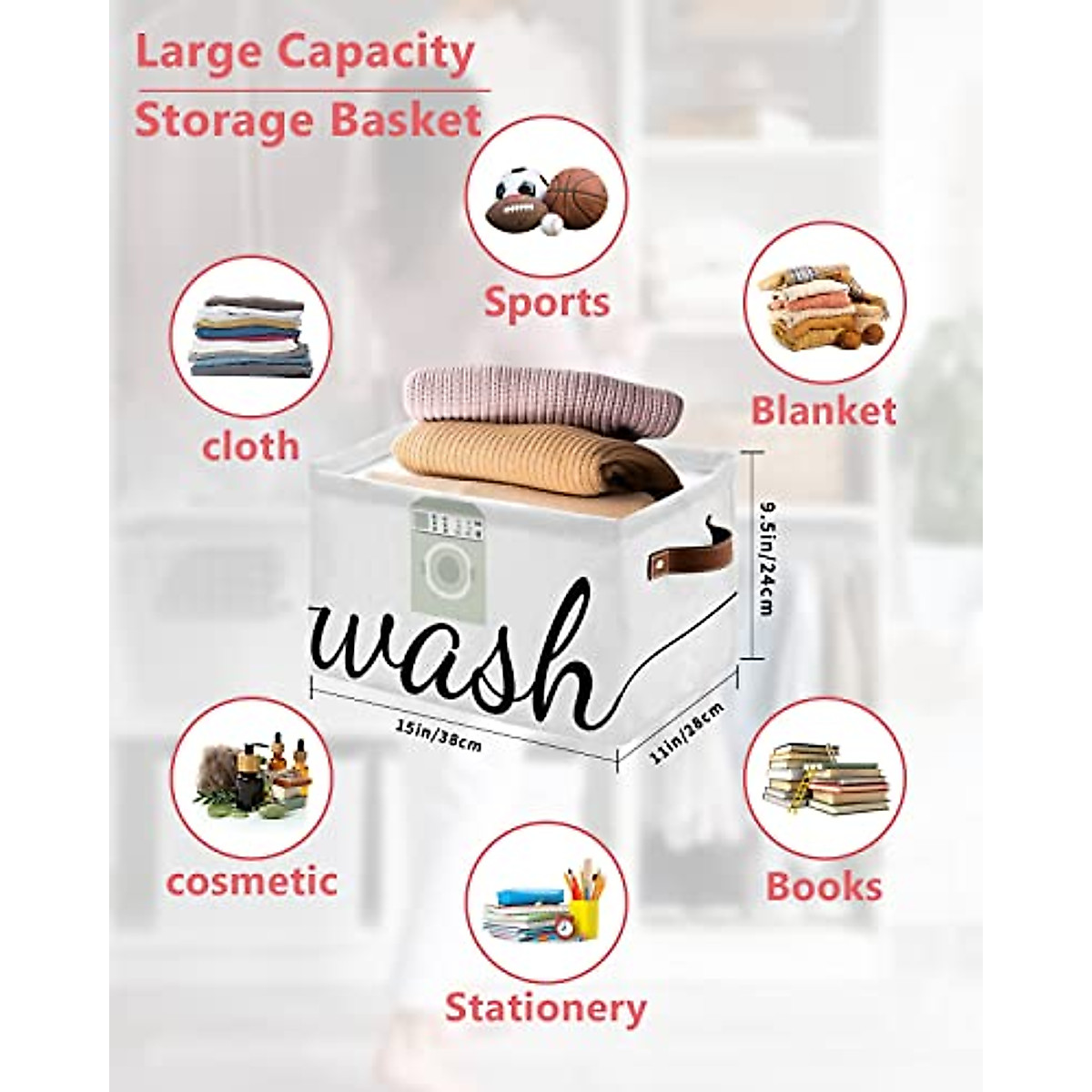 1 Pack Large Storage Baskets Bins Laundry Room Collapsible Storage Box Laundry Organizer for Closet Shelf Nursery Kids Bedroom Washing Clothes Washing Machine