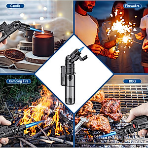 Torch Lighters, 4 Pack, Butane Refillable Torch Lighter, Rotatable Head, Windproof, Multi Utility Mini Lighter for Candles Fireplaces Campfires Grill BBQ (Without Butane)