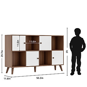 DIYART Brown and White 8 Cube Bookcase Organizer, 2-Tier Bookshelf with Doors, Wooden Cubby Display Bookcase, Storage Cabinet for Living Room, Bedroom, Home Office