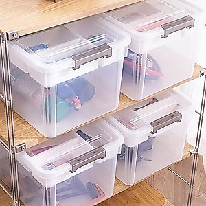 Citylife 32 QT Plastic Storage Bins with Removable Tray Large Stackable Storage Containers for Organizing Craft Storage and Storage Craft, Clothes, Files, Office Supplies, 4 Packs