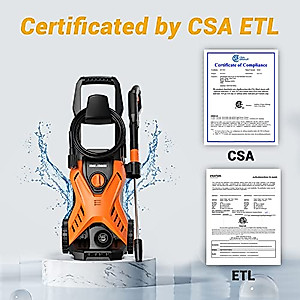 Pressure Washer Rock&Rocker 2150 PSI Electric Power Washer 1.6 GPM Portable Car Washer with Adjustable Spray Nozzle, Foam Cannon, IPX5 Car Washer Cleaner for Home/Car/Driveway/Patio Furniture