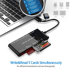 USB C USB3.0 Multi Card Reader for SD, CF, Micro SD, XD, MS Cards - 7 in 1 Adapter Hub for Windows, Mac, Linux, Android