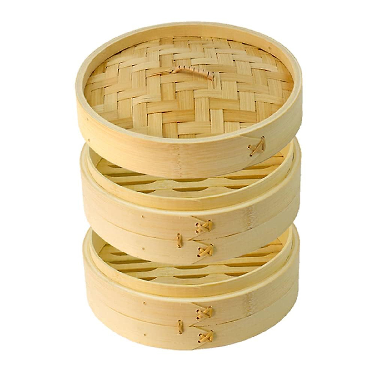DEAUVIOR Bamboo Steamer Basket Traditional Dumpling Steamer Basket with Lid Durable Dim Sum Steamer for Cooking Vegetables Bao Buns Fish Meat (4"(Two Tier))