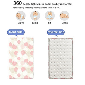 Pastel Themed Fitted Mini Crib Sheets,Portable Mini Crib Sheets Toddler Bed Mattress Sheets-Baby Crib Sheets for Girl or Boy,24“ x38“,Pale Pink White Brown