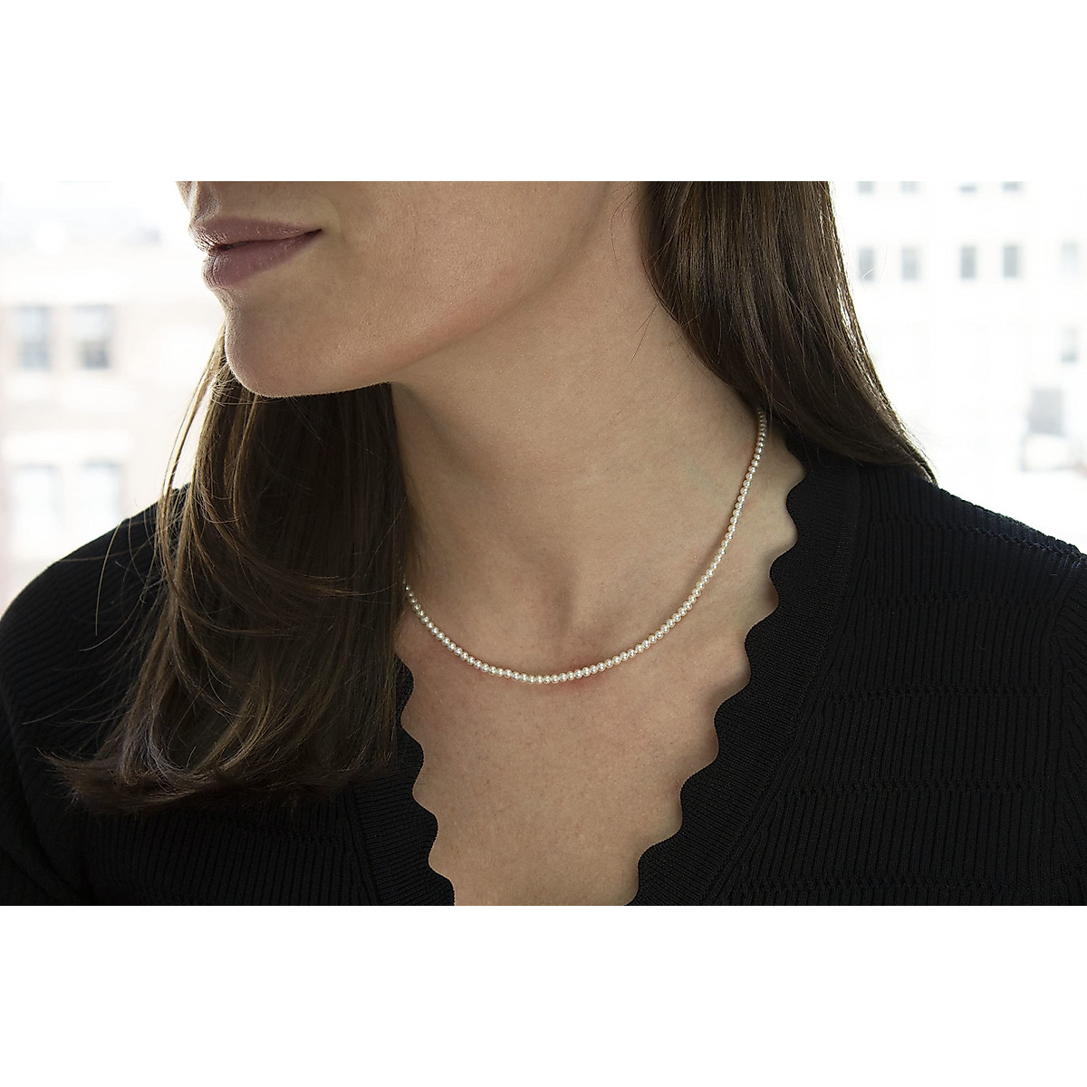 .925 Sterling Silver AAAA White Freshwater Cultured Pearl Silk-Knotted 18" Princess-Length Strand Necklace - Choice of Pearl Size (3.0-3.5mm)