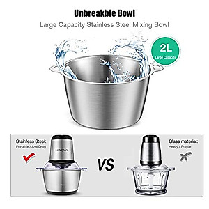 HOMEASY Meat Grinder Electric, Food Processor 2L Stainless Steel Meat Blender Food Chopper for Meat, Vegetables, Fruits and Nuts with 4 Sharp Blades, 350W, 8 Cups, 110V