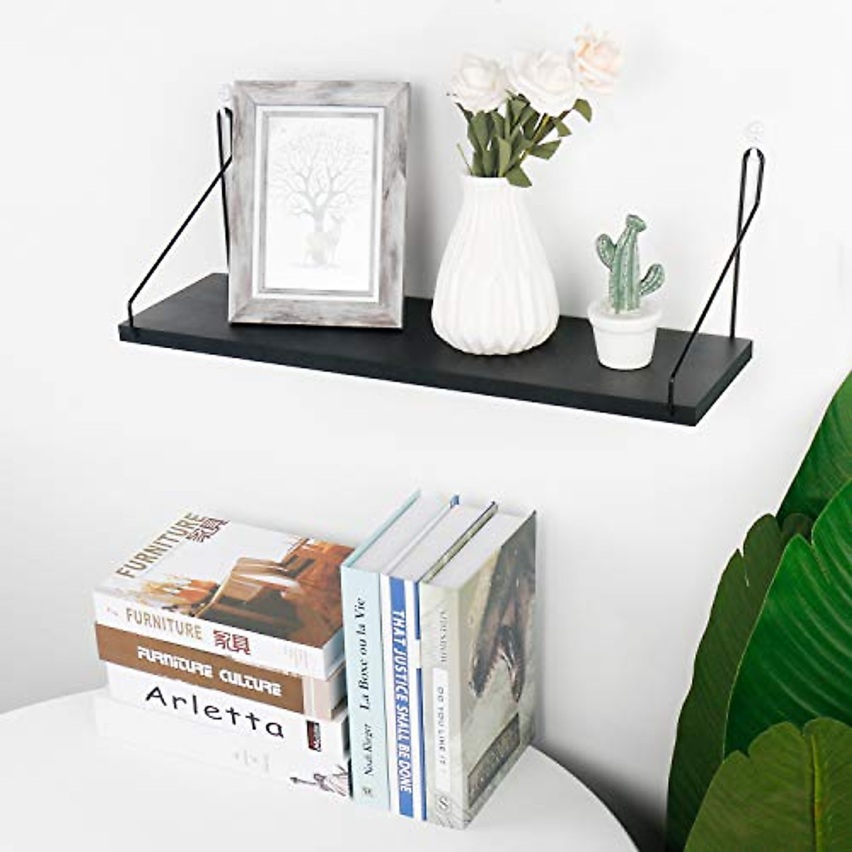 Floating Shelves Decorative Shelves Wooden Wall Mounted Shelf for Bedroom Living Room Kitchen and Office (Black,19.7 in)