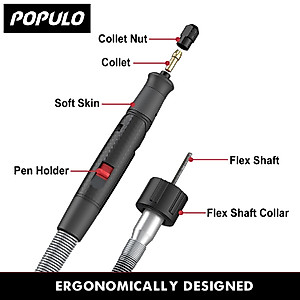 POPULO 20V Cordless Flex Shaft Rotary Tool, Variable Speed Power Rotary Tool Kit with 80 Accessories, 2.0Ah Battery and Charger, Tools used for High-Precision Cutting and Large Wood Carving