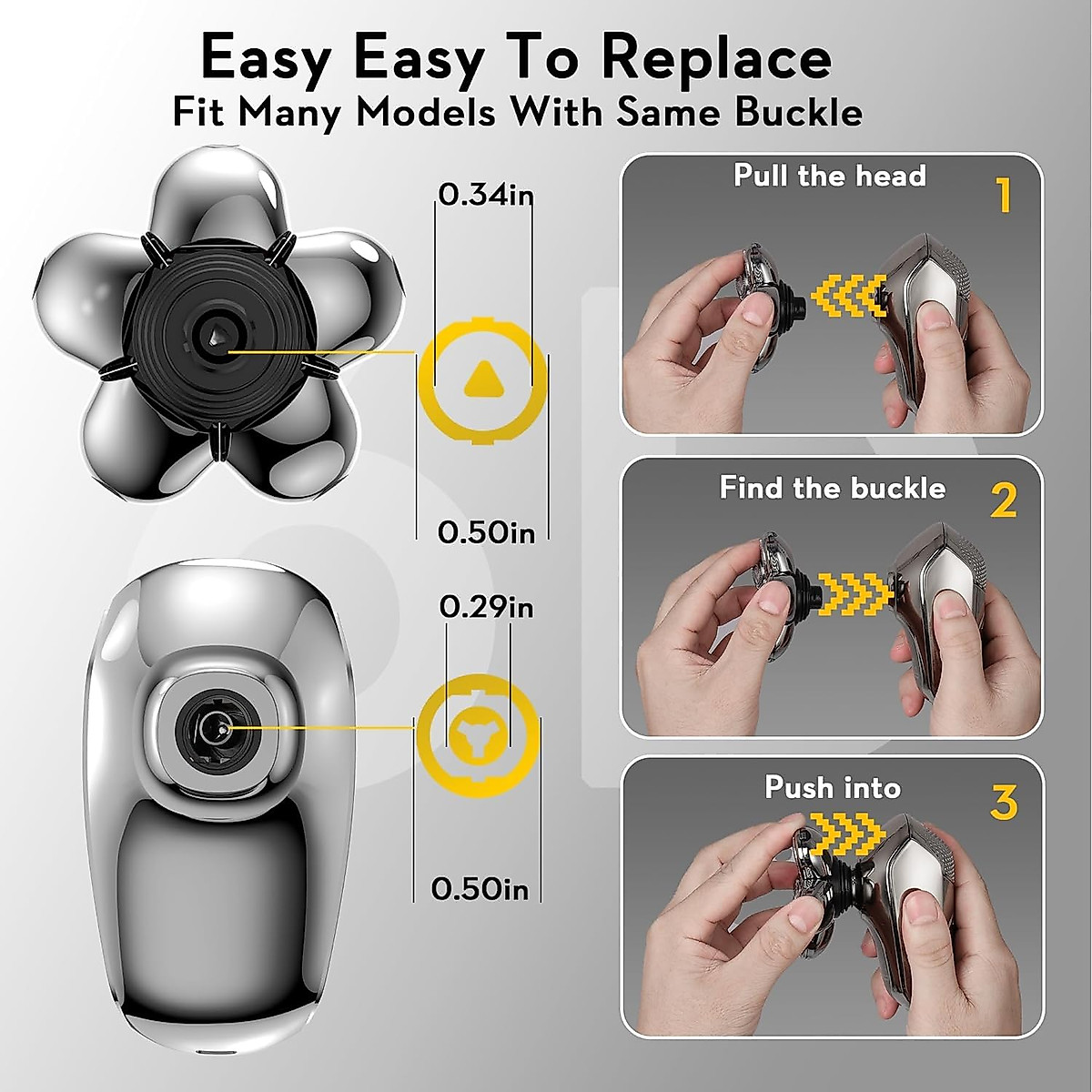 Kibiy 6D Blade Replacement Heads,Electric Shaver Replacement Head for Electric Razor for Men Wet and Dry Compatible Many Models Waterproof Head Razor-Silver