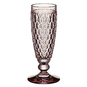 Villeroy & Boch Boston Coloured Champagne Glass Rose with a Faceted Pattern, Robust Crystal Glass, Pink, 16 cm