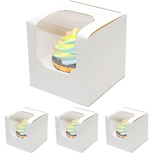 qiqee 100pcs Auto-Popup Mini Cupcake Boxes Individual White 2.5" x 2.5" x 2.5" Single Cupcake Carrier Container for Wedding Favor Birthday ＆ Party（Mini Size）