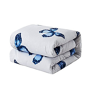 ARTALL Butterfly Pattern Bed in A Bag Bedding 8 Piece Full/Queen Comforter Sets 1 Comforter, 2 Pillow Shams, 1 Flat Sheet, 1 Fitted Sheet, 1 Bed Skirt, 2 Pillowcases,Blue