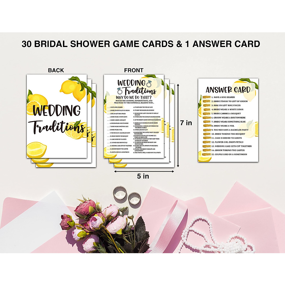 Bridal Shower Games - Lemon Theme Engagement Party Game Cards For Wedding, Bachelorette Party - Citrus Lemon Bridal Shower Decorations - Wedding Traditions - 30 Cards(A01)