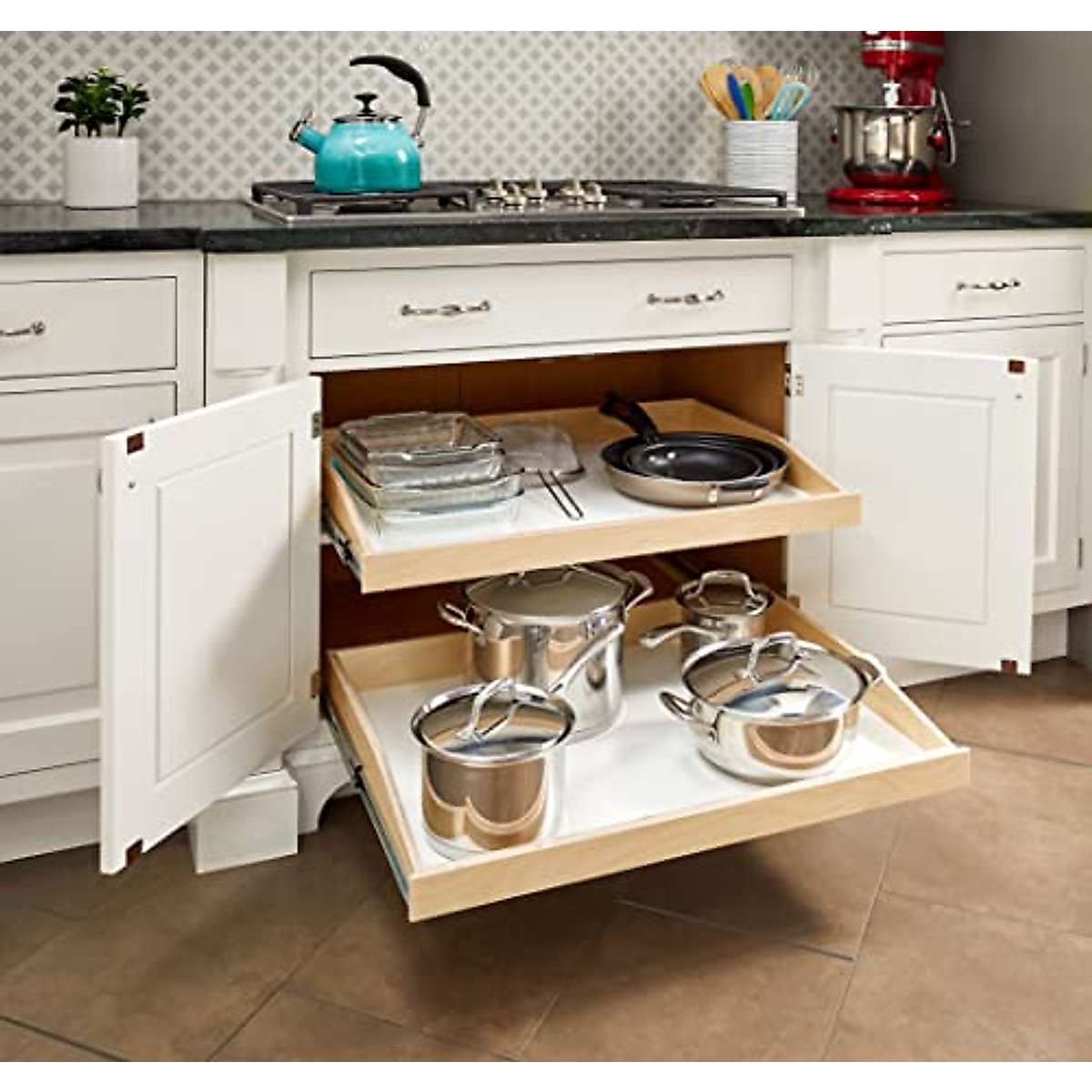 Slide-A-Shelf Made-to-Fit Slide-Out Shelf: Maple Wood Front with Full Extension Soft Close Rail