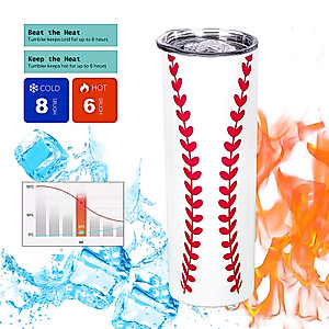 YHSHYZH Baseball Tumbler Cup with Lids, Skinny Travel Coffee Mug 20oz Stainless Steel Insulated Cold & Hot Cups Baeball Coaches Accessories Baseball Gifts for Women Baseball Mom (L, white)