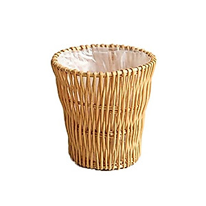 DYNN Trash can Wicker Woven Trash Can Retro Garbage Can Creative Garbage Bin Suitable for Bedroom Kitchen and Bathroom-with Liner Home/Commercial Use (Color : A)