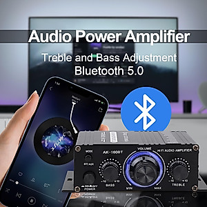 AK-160 Bluetooth Amplifier 18W+18W Power Output with 12V/3A DC Power Supply,2.0 Channels Bluetooth Amplifier Supports Bluetooth/RCA Input