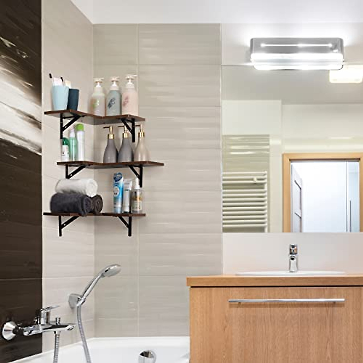 LIANTRAL Corner Floating Shelves, Set of 4 Wall Shelves, Wood Display Storage Shelves for Wall Decor, Bathroom, Kitchen, Bedroom, Living Room, Office