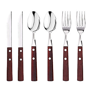 Gracelife 6-Pack Wooden Handle Stainless Steel Cutlery Set Forks Spoons Knives Flatware Set