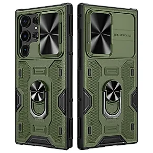 VEGO for Samsung Galaxy S23 Ultra Case, Galaxy S23 Ultra Case with Stand & Slide Camera Cover, Soft Microfiber Lining Sponge Cushion Bumper Kickstand Phone Case for Samsung S23 Ultra 6.8" 2023 - Green