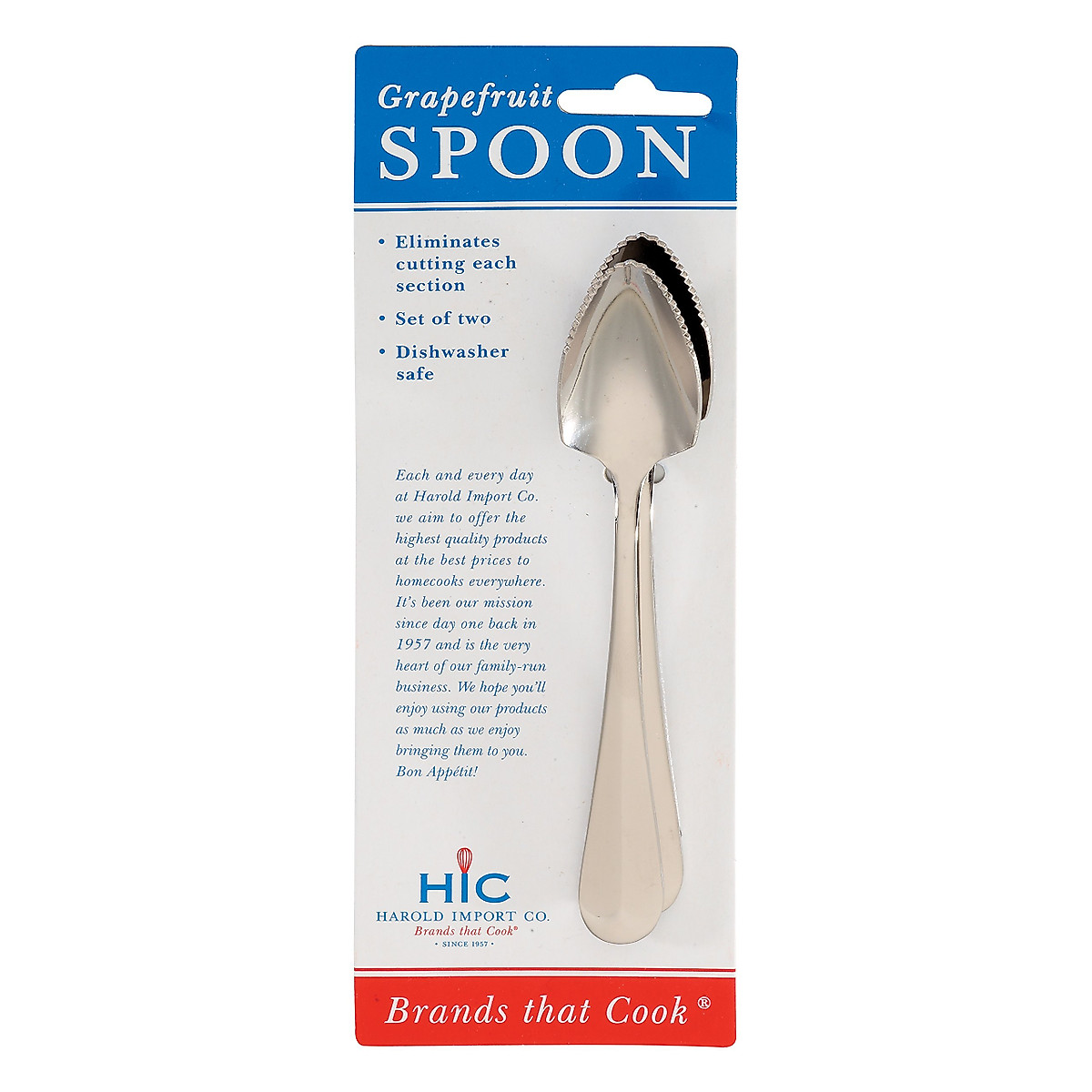 HIC Harold Import Co. Grapefruit Dessert Spoons with Pointed Tip and Serrated Edge (Set of 2), 6", Stainless Steel