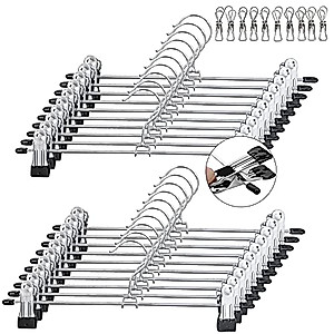 Qualsen Pants Hangers, 20Pack Adjustable Pants Hangers with Clips Baby Hangers with Clips Skirt Hangers with Clips Clothes Hanger Clips