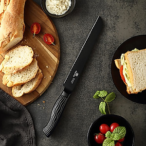 KALOO Serrated Bread Knife, Bread Knife For Homemade Bread, Professional Bread Cutter & Bread Slicers, Ultra Sharp German Stainless Steel, Full Tang With Sheath (8-Inch Blade With 5-inch Handle)