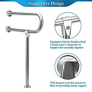 Handicap Rails Grab Bars Bathroom Toilet Safety Rails Support for Elderly Seniors Handicap Toilet Rails Support Assist Stainless Steel Grab Bars for Bathroom Shower Safety Bars Handrails