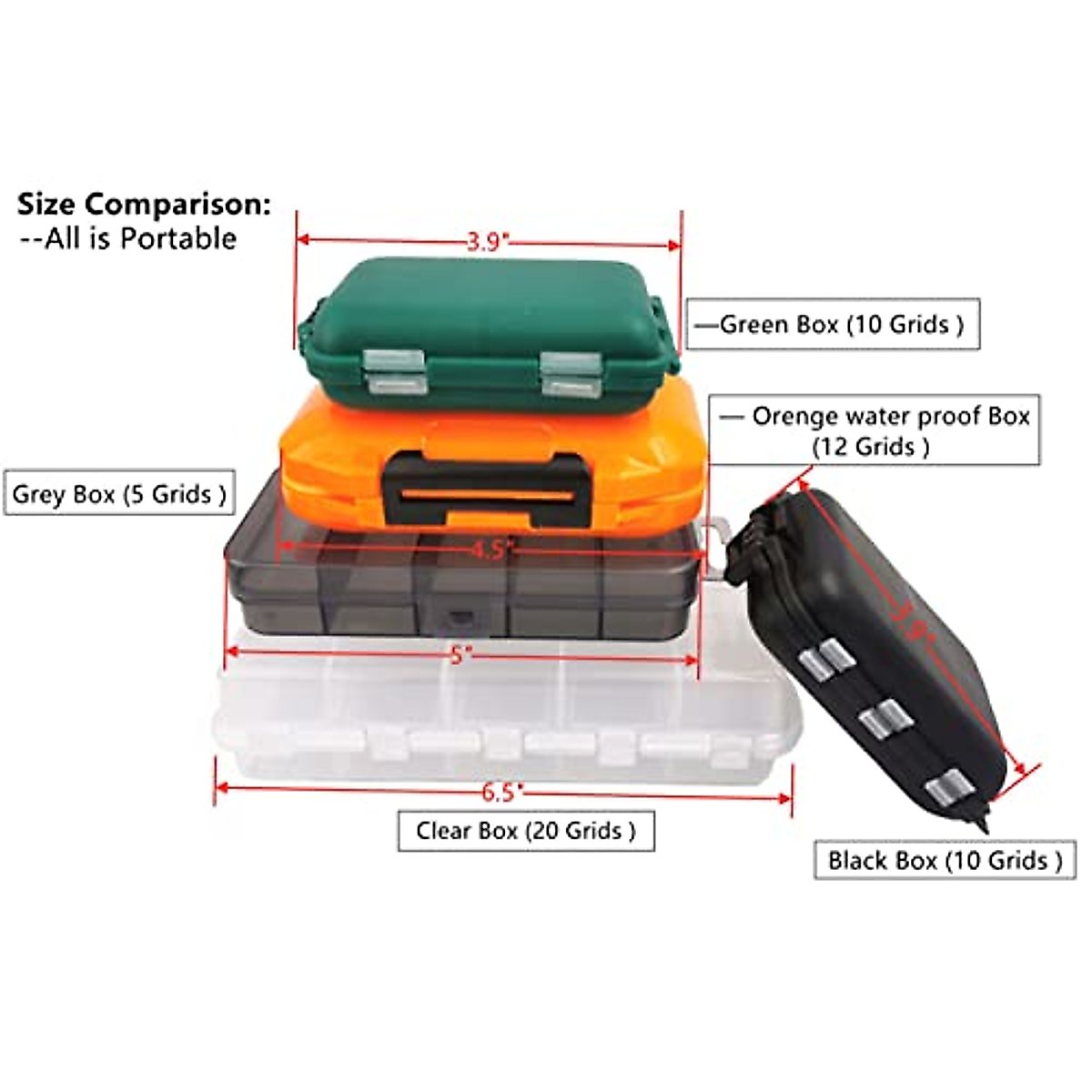 2x Small Hard Fishing Tackle Box Portable Case Hooks Lure Baits Storage Box Containers For Storing Swivels Jigs Hooks Sinker,10 Compartments (Black)