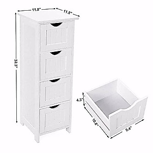 MAXCBD Nightstand Bedside Table Drawer Cabinet Free Standing Cabinet Bathroom Cabinet Side Storage Organizer Unit Four Drawers Storage Cabinet Space Saving Storage Tower Dresser