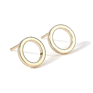 Aobei Pearl 18K Gold Circle Stud Earrings 10MM Small Round Hoop Post Stud for Women Minimalist Jewelry Unisex