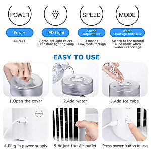 VOSAREA Portable Air Cooler 4 in 1 Mini Air Conditioner Fan Air Cooling Fan Air Misting Cooler for Room Office