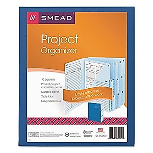 Smead Project Organizer, 10 Pockets, Closed Sides, Preprinted Templates, Reinforced Tabs, Letter Size, Navy/Lake Blue (89200)