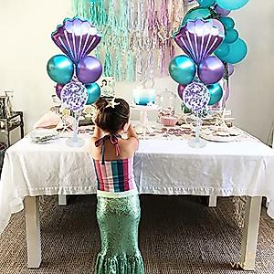 Mermaid Table Centerpiece Balloons Stand Kit 2 Sets with 2 Sea Shells Foil Balloons 14 Purple Blue Latex Balloons for Birthday Beach Mermaid Theme Sea Theme Party Mermaid Birthday Decorations