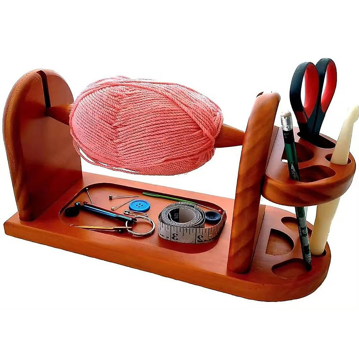 Wooden Yarn Ball Holder for Knitting Crochet, Yarn Rack Stand with Slots, Horizontal Yarn Spinner, Stable Yarn Ball Dispenser, Wood Yarn Spinner Holder for Crochet, Gift for Knitting Lovers