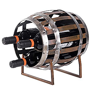 Vintage Decorative Metal Barrel Shaped Tabletop Countertop 3 Wine Bottle Holder