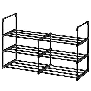 Pyladea 3 Tiers Shoe Rack 12-24 Pairs, Black Sturdy Shoe Organizer for Closet, Shoe Storage