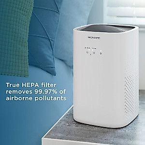 Bionaire True HEPA 360° Air Purifier for Medium Rooms, Air Filter for Allergens, Pets, and Dust with Quiet Setting and Night Light, 3 Speeds, White