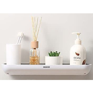 Floating Bathroom Organizer - Wall Mounted Shower Caddy Shelf - With Towel Rail - Extra Strong Self Adhesive - No Drilling - Easy Drainage - Rustproof. (White/Black)