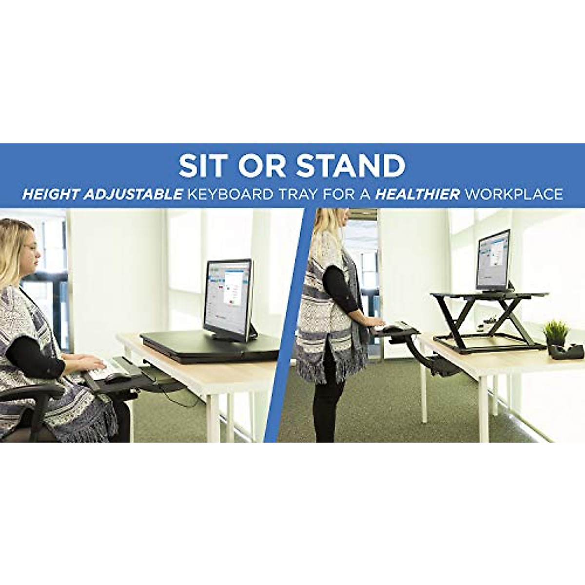 Mount-It! Sit Stand Keyboard Tray, Height Adjustable Under Desk Keyboard and Mouse Drawer, Full Motion Standing Design with 13.4 Inches of Vertical Adjustment, 26.5 in Wide Platform