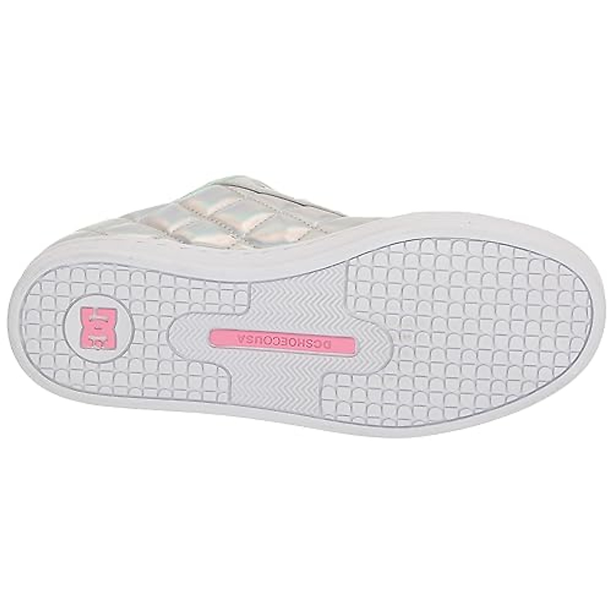 DC Women's Court Graffik SE Skate Shoe, White/Metallic Silver/Pink, 10.5