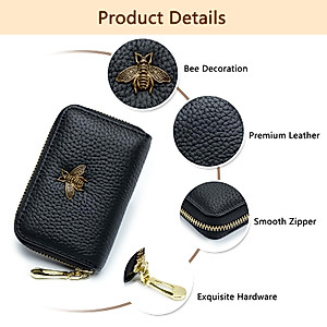 imeetu RFID Credit Card Holder, Small Leather Zipper Card Case Wallet for Women (Lite,Fuchsia)